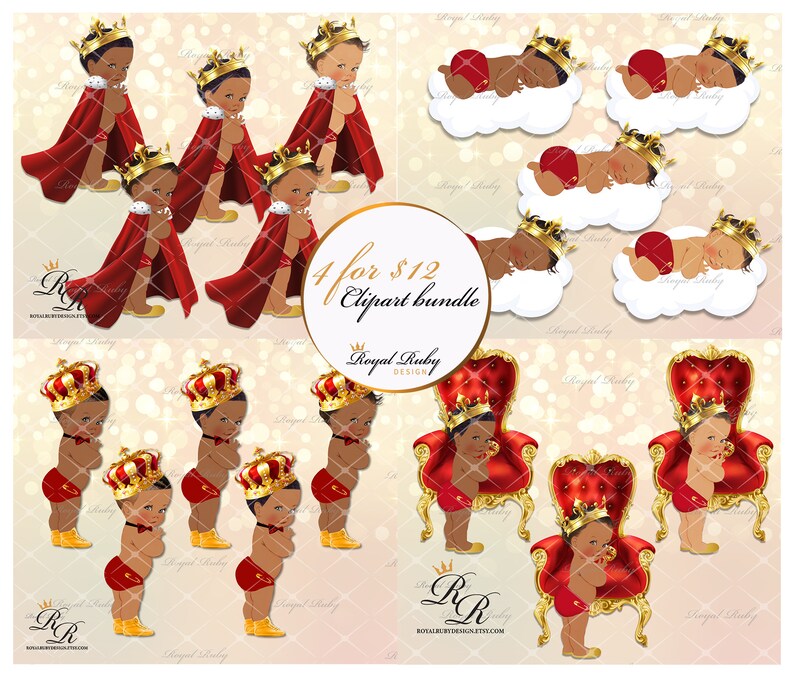 Royal Red Gold Prince Clipart Bundle | African American Baby | Red Gold ...