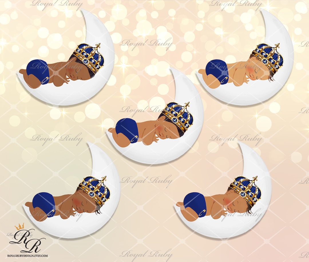 Sleeping Baby Blue Prince Moon Royal Prince African American Baby Boy 3 ...