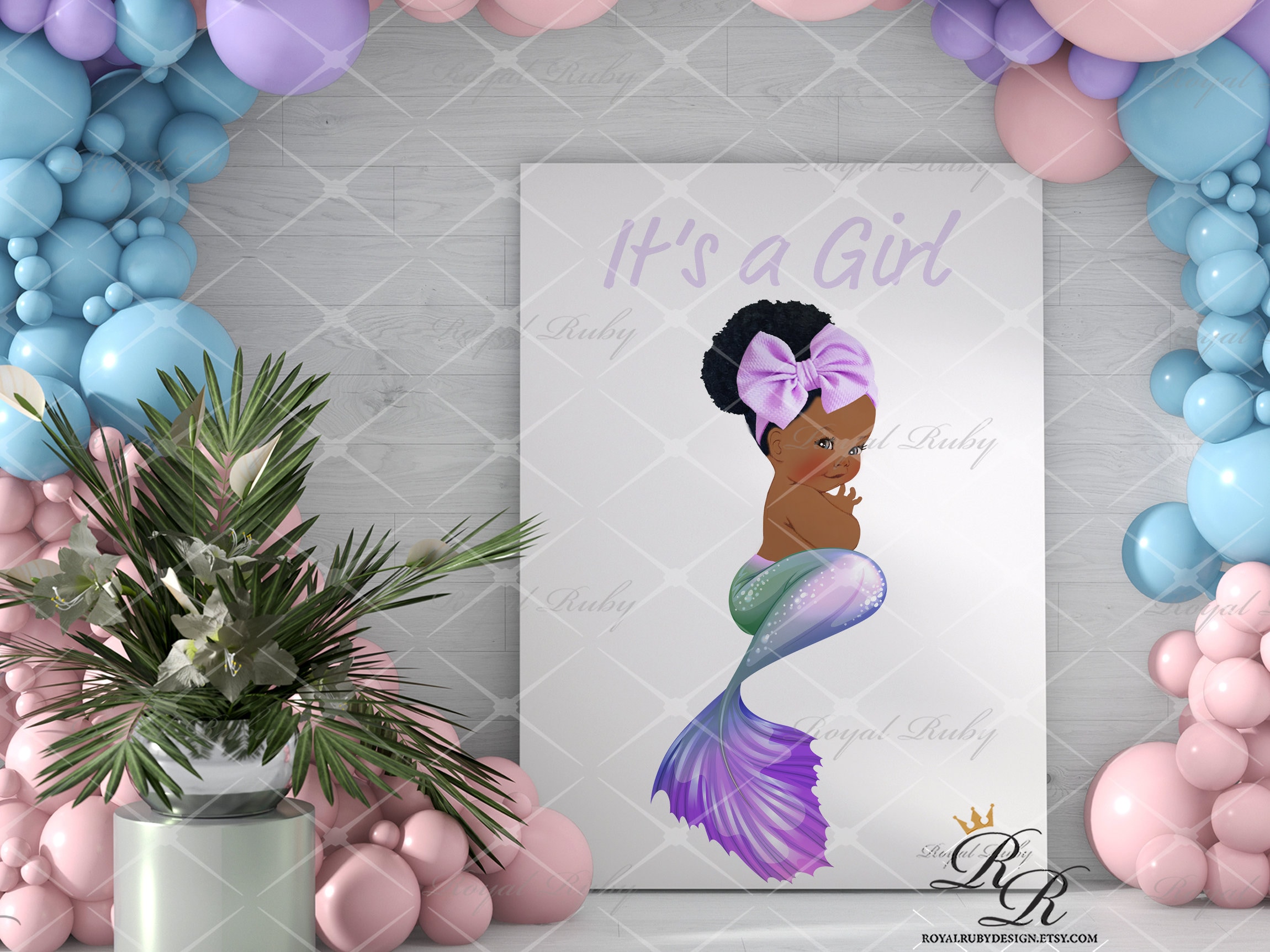Mermaid Baby Girl Purple African American Baby Baby Shower | Etsy