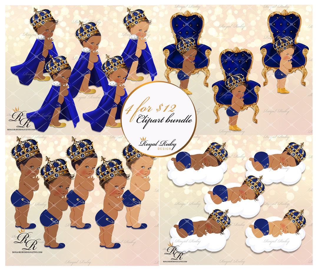 Royal Prince Blue Gold Boy Bundle Clipart | African American Baby ...