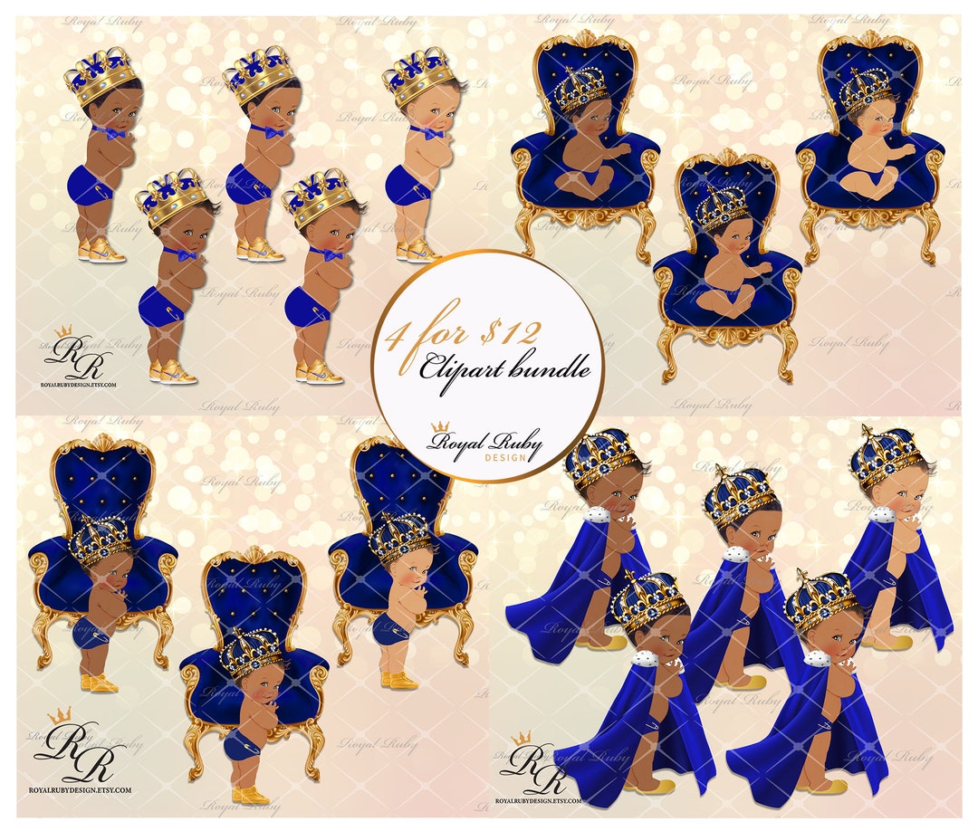Royal Prince Blue Gold Boy Bundle Clipart | African American Baby ...