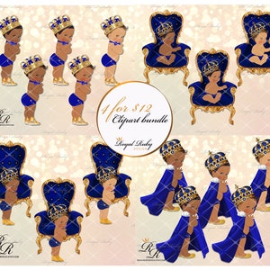 Royal Prince Blue Gold Boy Bundle Clipart | African American Baby ...