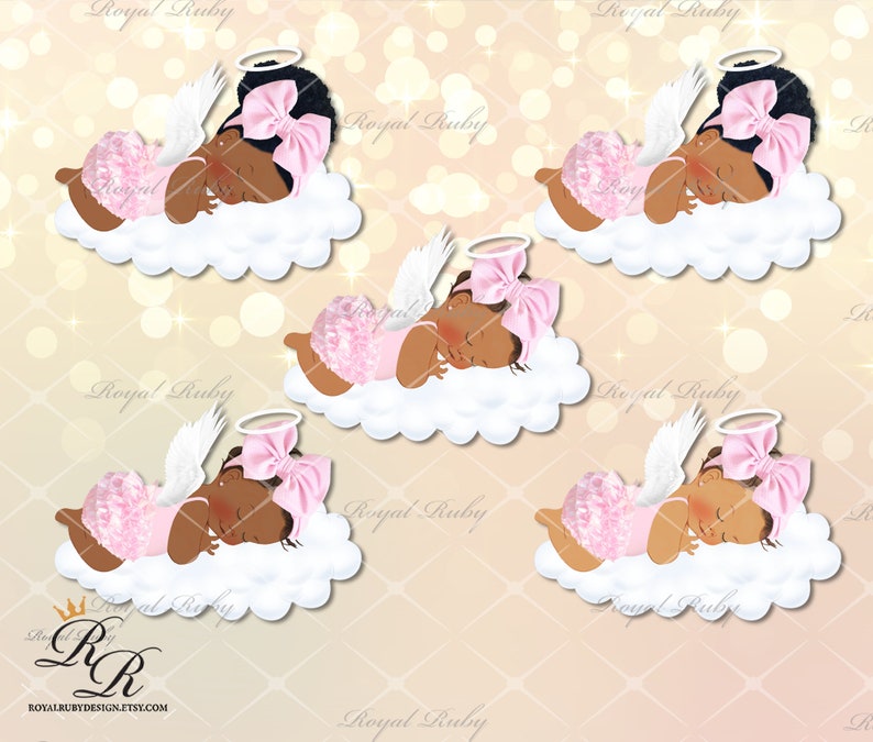 Sleeping Baby Angel Girl Pink Cloud African American Baby - Etsy