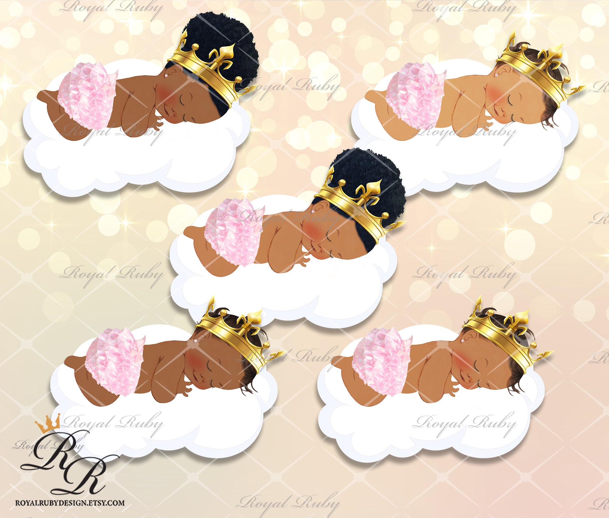 Sleeping Baby Princess on Cloud | African American Baby Girl | 3 Skin ...