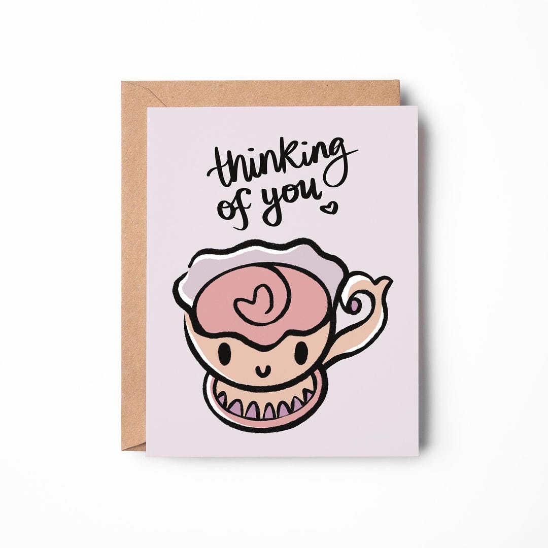 Thinking of You Teacup Card: Funny Kawaii Stationery - Etsy