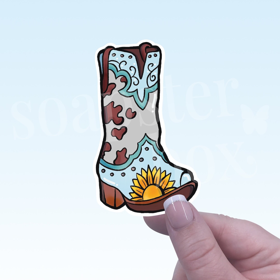 Cowgirl Boot Sunflower Vinyl Sticker - Etsy