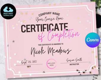 Editable Certificate of Completion Template. Training Course - Etsy