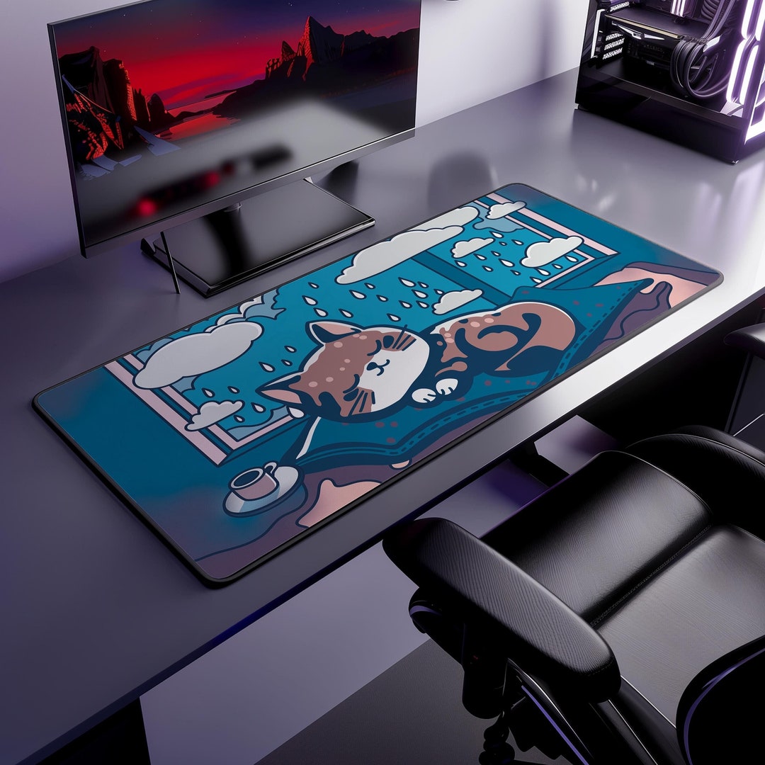 Kawaii Cat Desk Mat: Lofi Cozy Gamer Playmat - Etsy