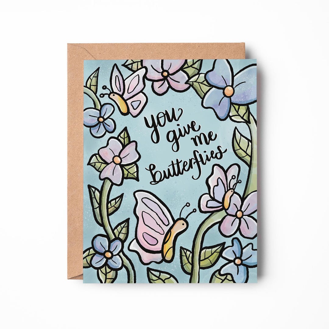 You Give Me Butterflies Greeting Card, Floral Thinking of You Gift ...