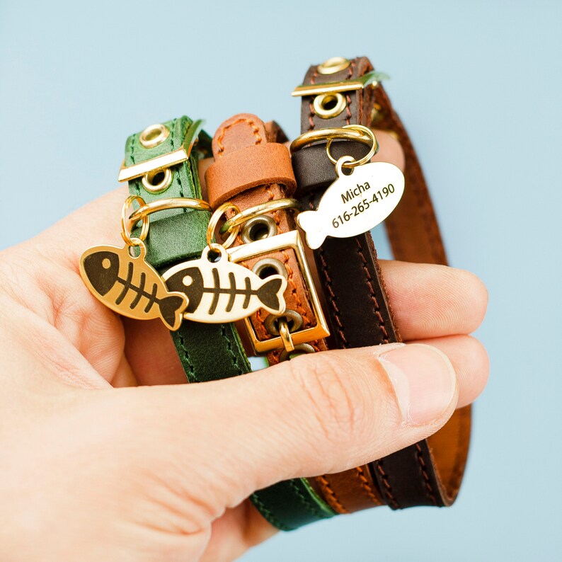 Cute Cat Collar Personalized Leather Collar Custom Collar - Etsy