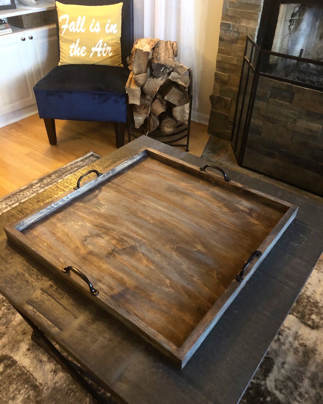 Handcrafted Rustic Wood Ottoman Tray: Farmhouse Style - Etsy