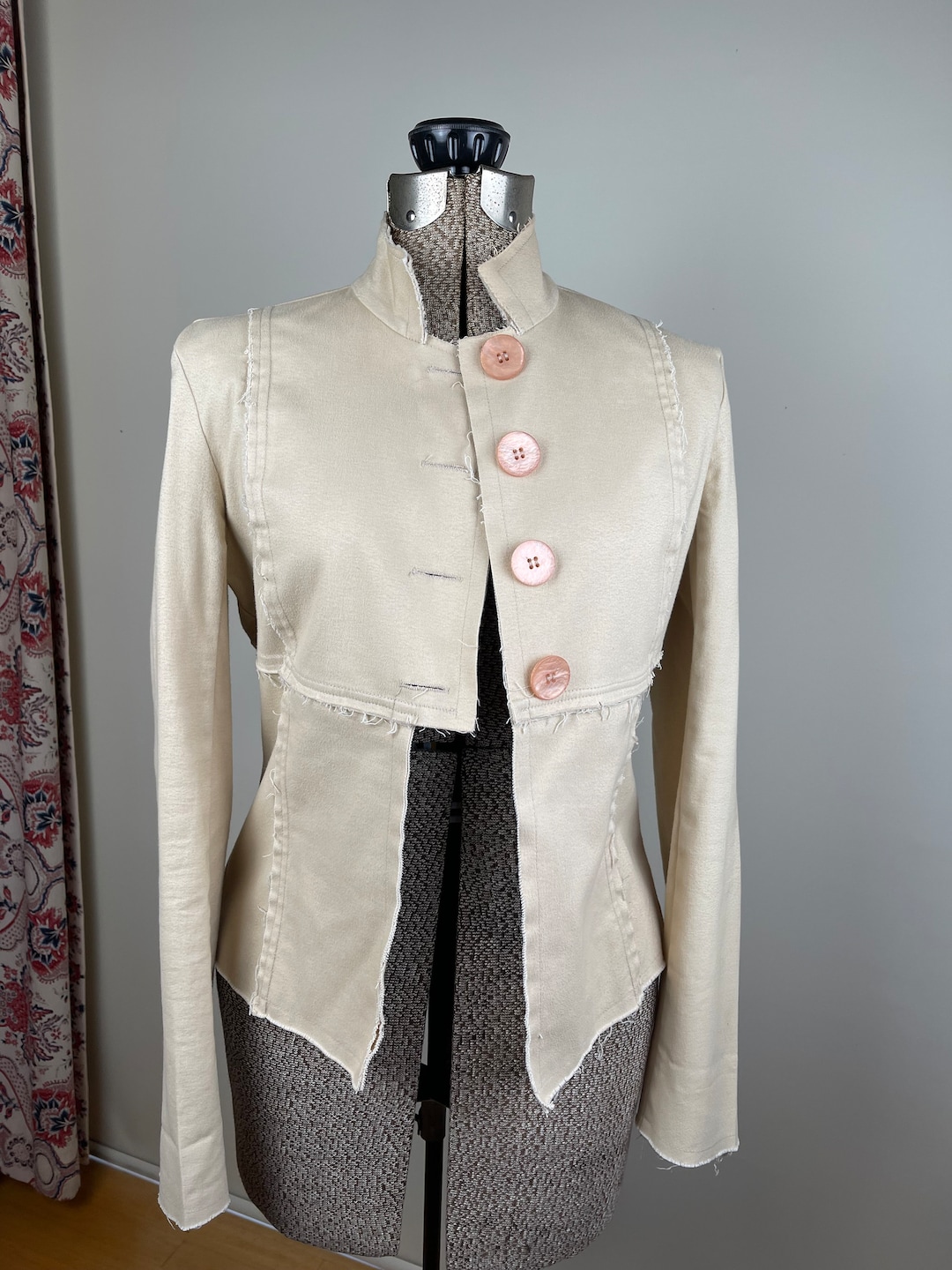 NEHRU Jacket -women's S/M in Khaki Color W/ Big Pearly Buttons -with ...
