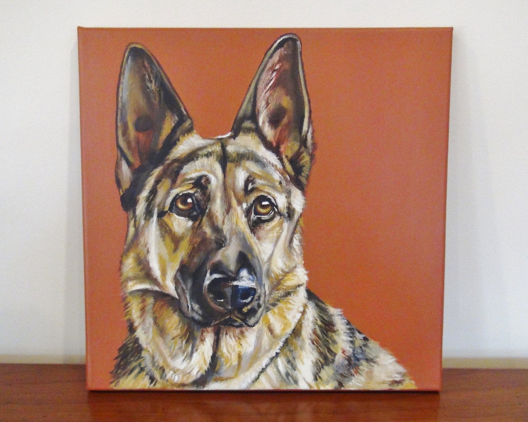 German Shepard Portrait W/ Burnt Orange Background-original Acrylic Dog ...