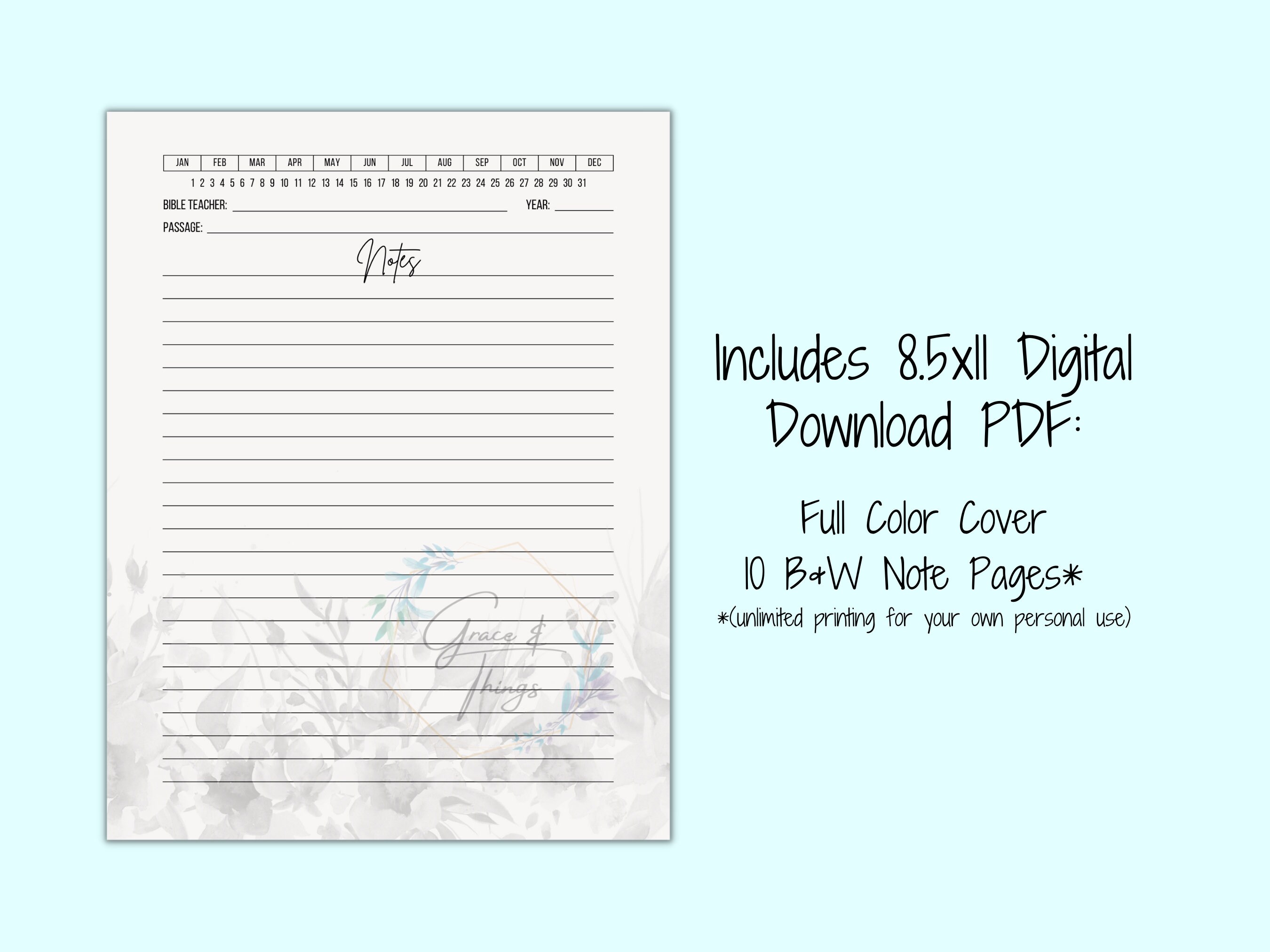 Blue Floral Sermon Notes Journal, Church Notetaking Journal, Christian ...