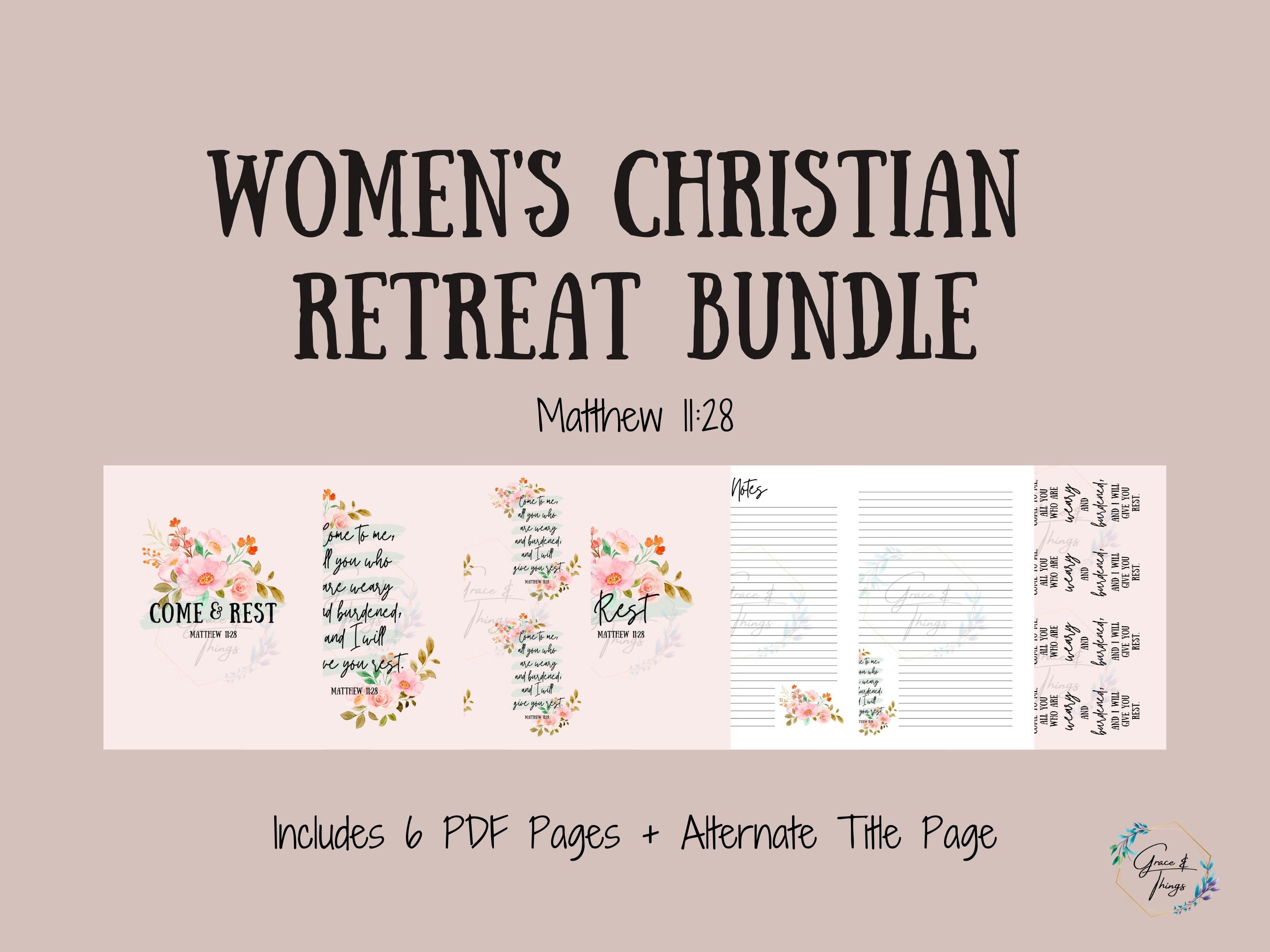 Come & Rest Women's Christian Retreat Bundle, Matthew 11:28 Bible Verse ...
