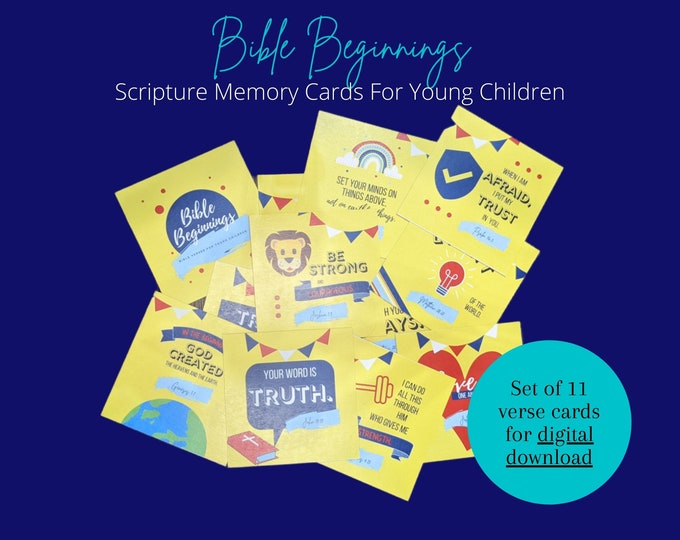 Kid Bible Verse Cards Set, Scripture Memory Cards, Bible Verse Memory ...