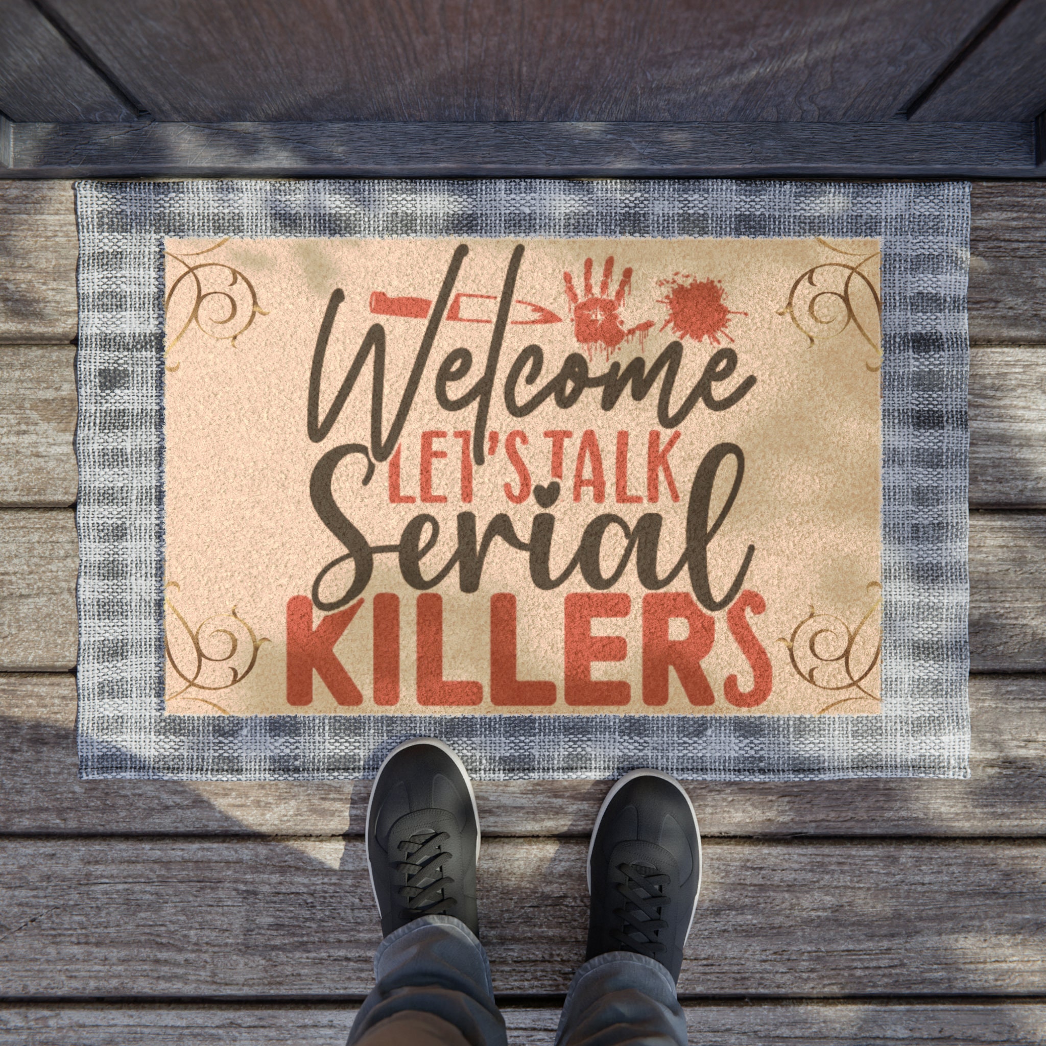 Welcome, Let's Talk Serial Killers Door Mat, Home Decor, Welcome Mat ...