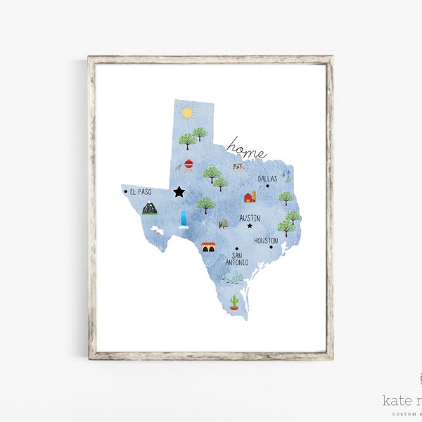 Texas State Print - Etsy
