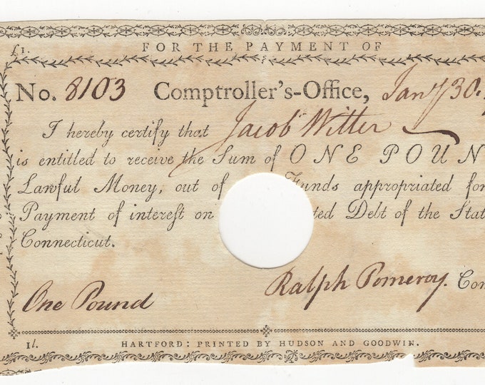 1790 Payment Note - Ralph Pomeroy - Etsy