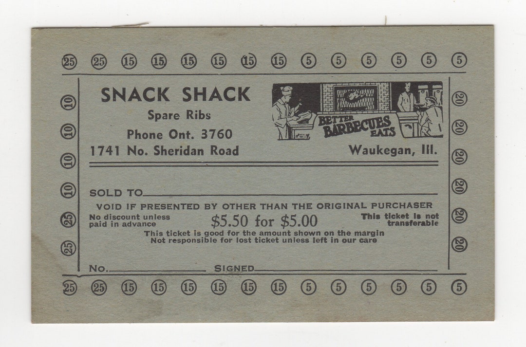 SNACK SHACK Meal Ticket - Etsy