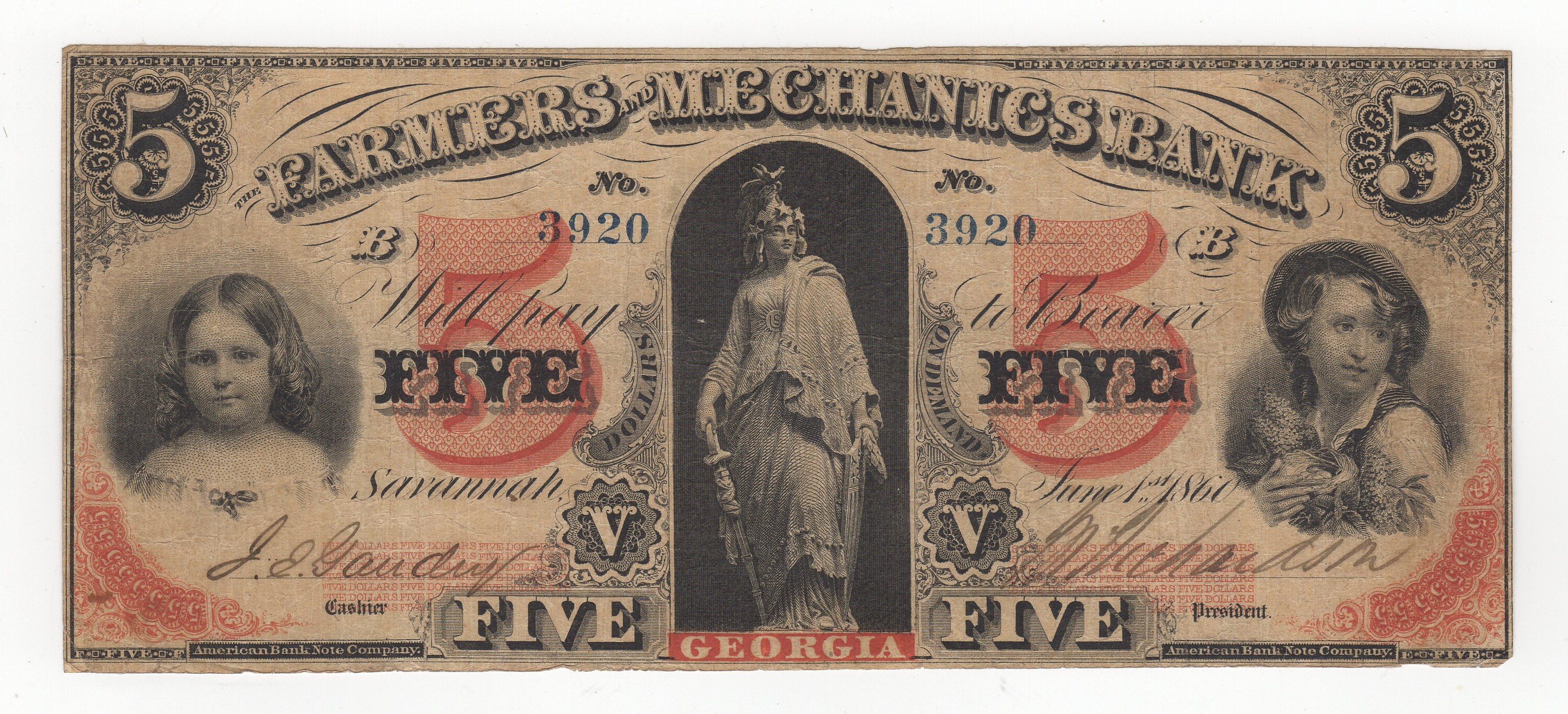 1860 Five Dollar the Farmers and Mechanics Bank Savannah - Etsy