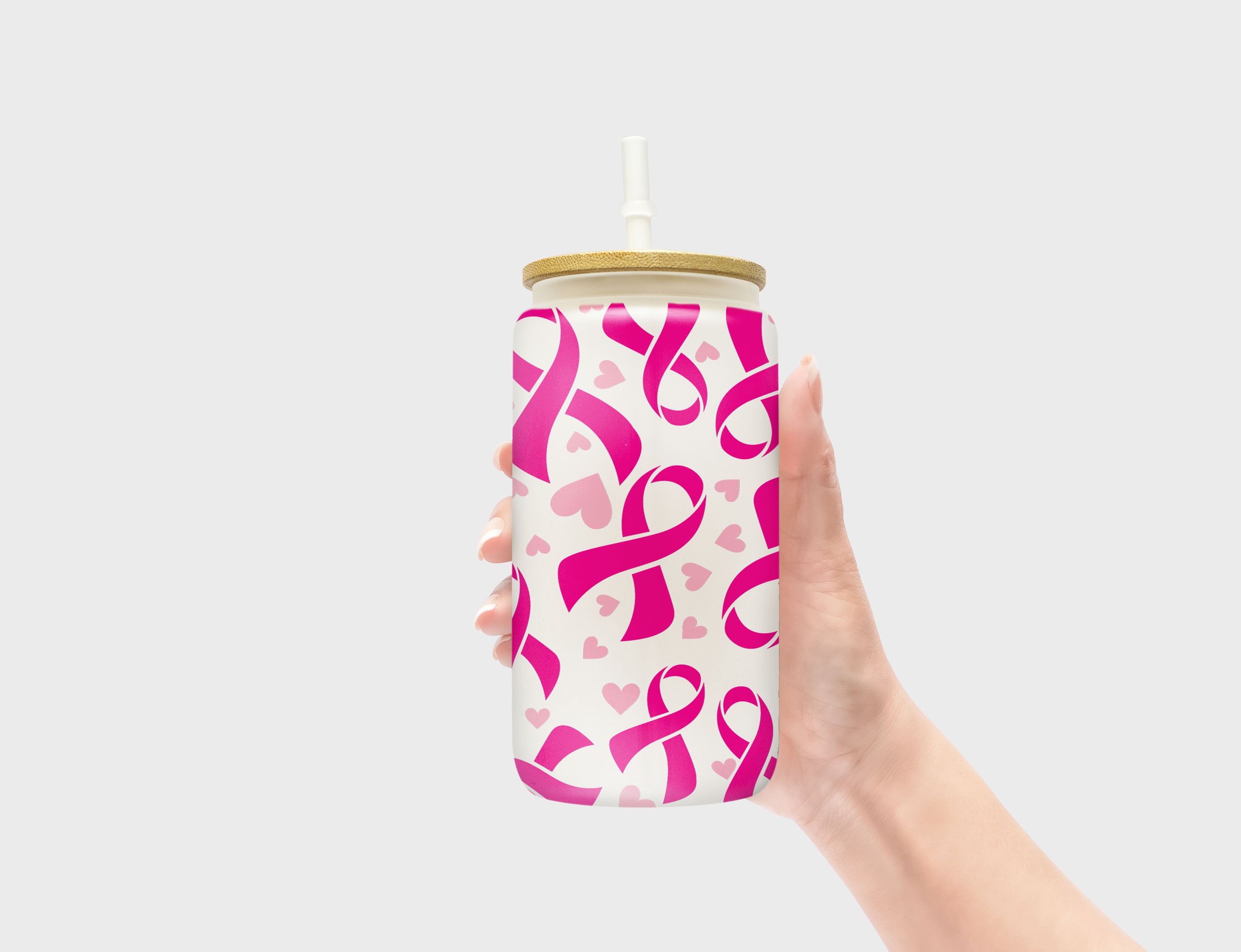 Breast Cancer Awareness Glass Can Cup Iced Coffee Cup Pink - Etsy