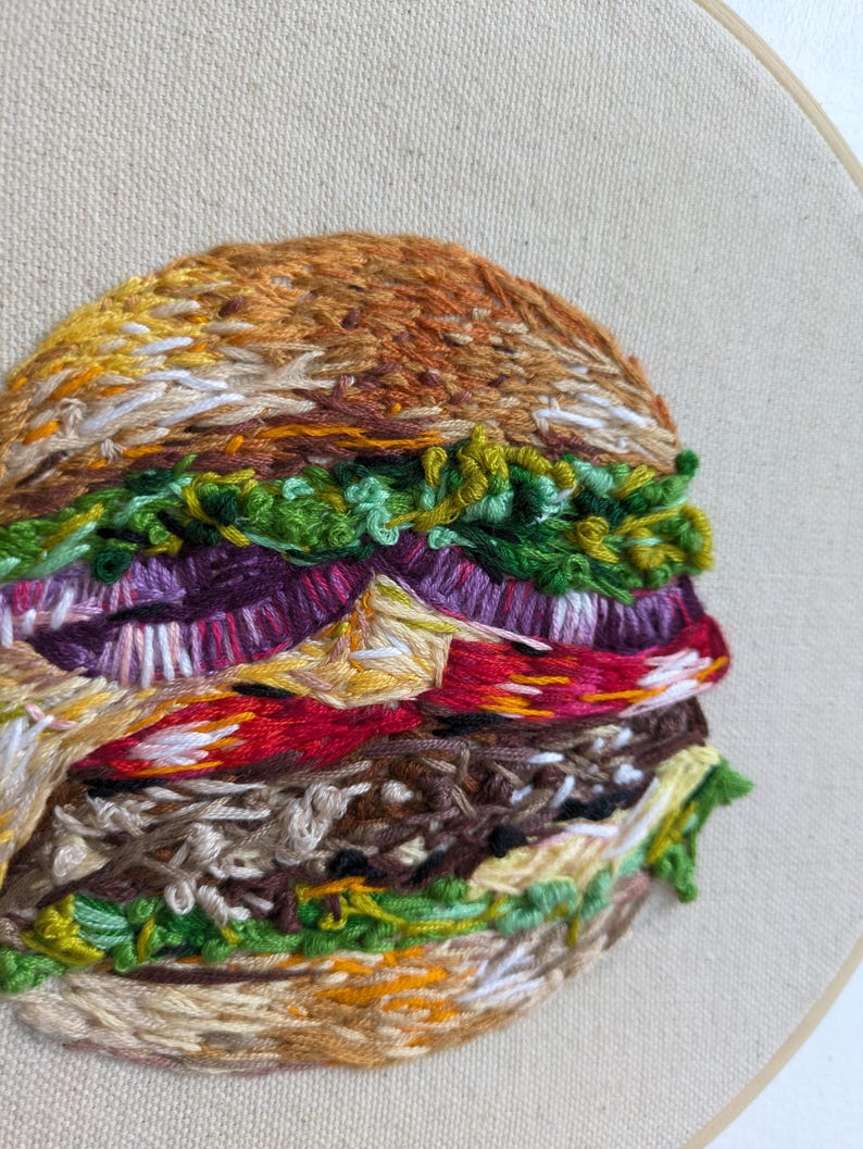 Burger Hand Embroidery - Etsy
