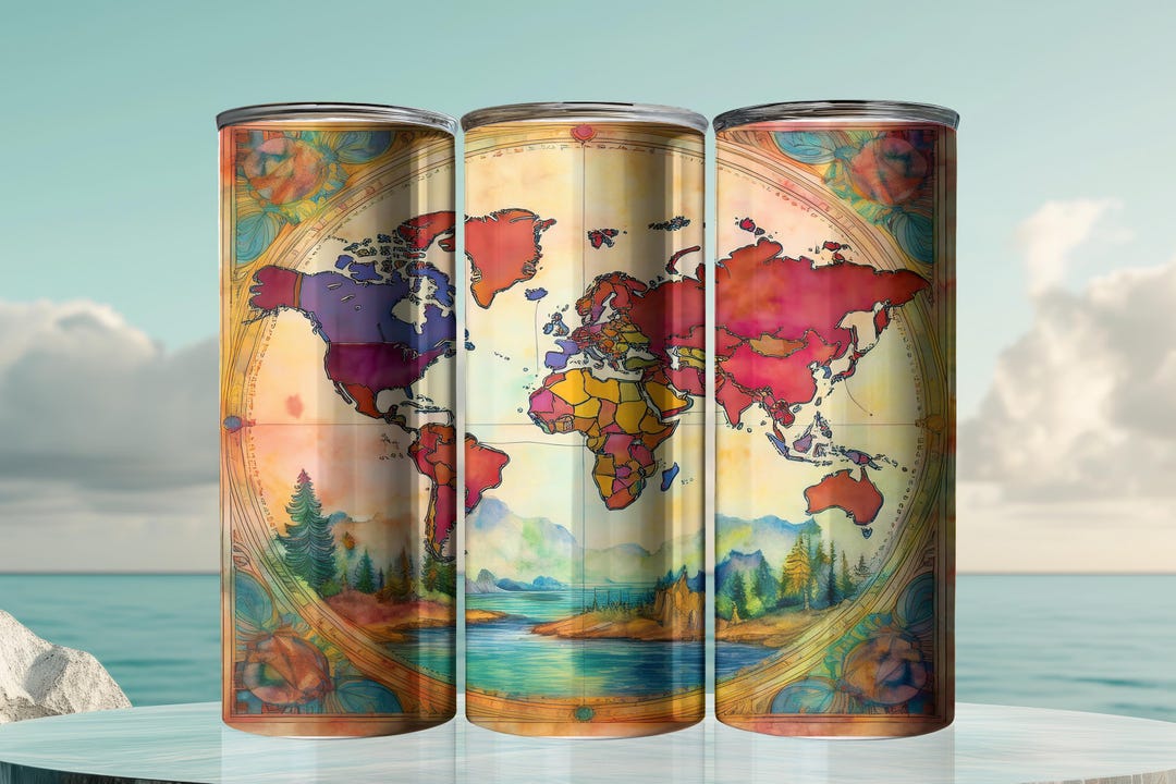 World Map Tumbler Design Wrap PNG 20 Ounce Skinny World Map Tumbler ...