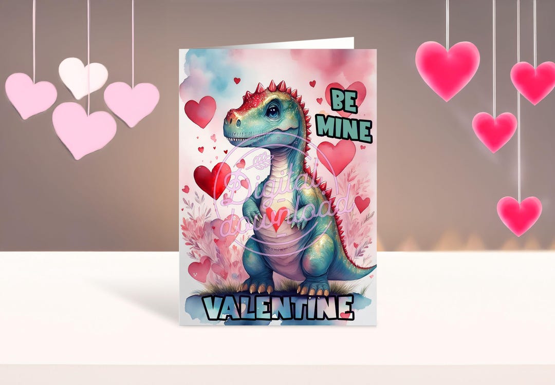 Printable Valentine Card Valentine Greeting Card Dinosaur Valentine ...
