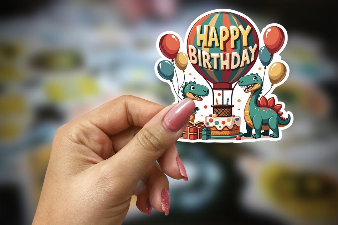 Dinosaur Birthday Sticker: Printable Kids Birthday Stickers (PNG ...