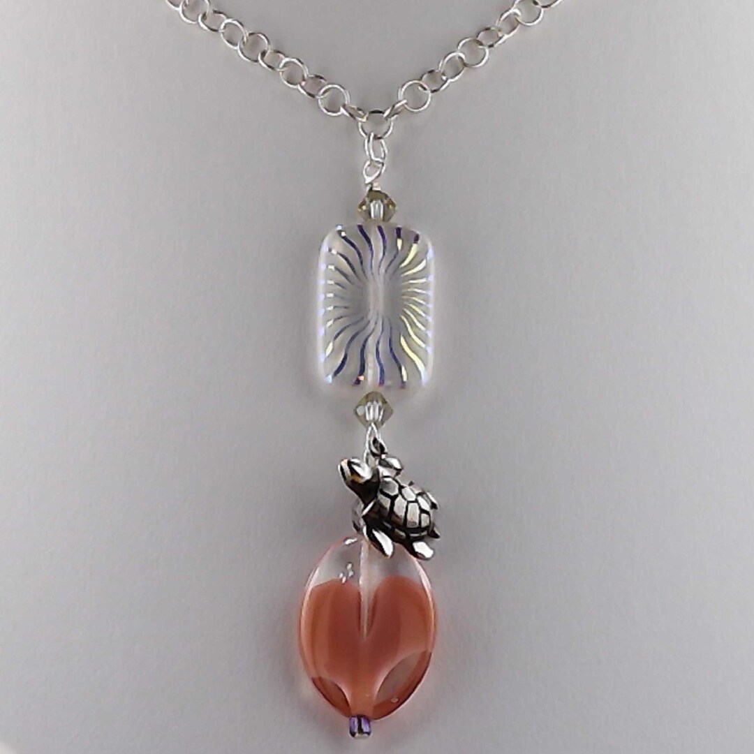 Sea Turtle Charm & Pink Spoonbill Sterling Necklace: Vintage Rosy ...
