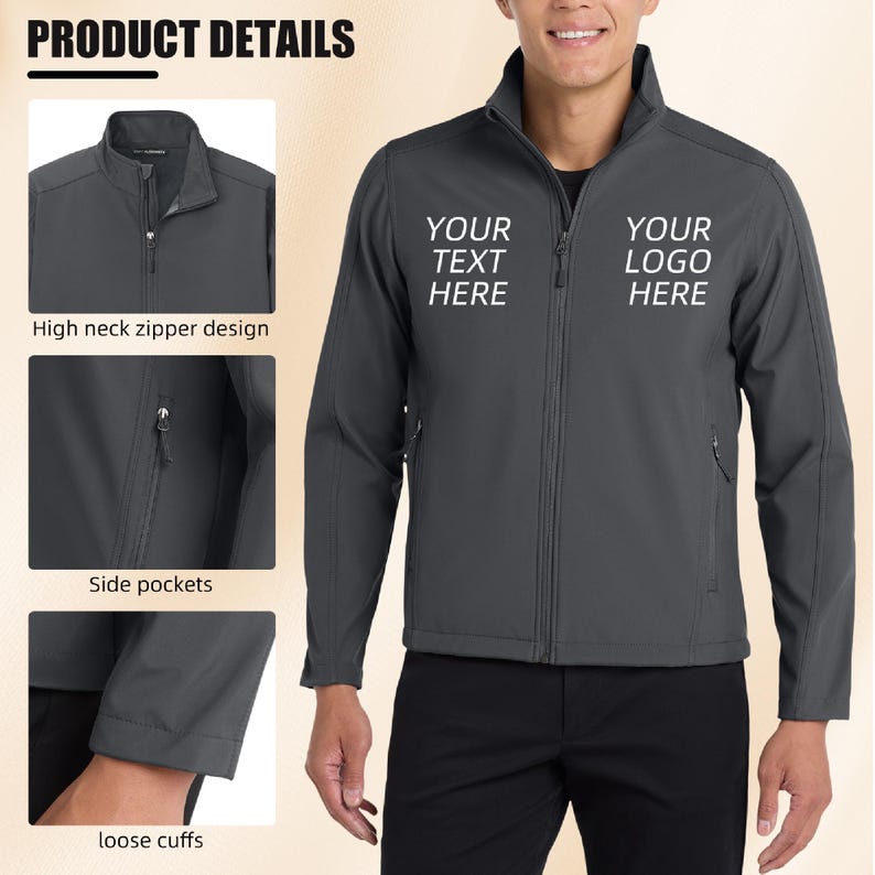 Custom Soft Shell Jacket, Personalized Men’s Water-resistant Coat With ...