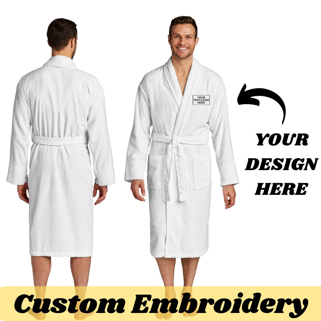 Embroidered Port Authority® Checkered Terry Shawl Collar Robe Custom ...