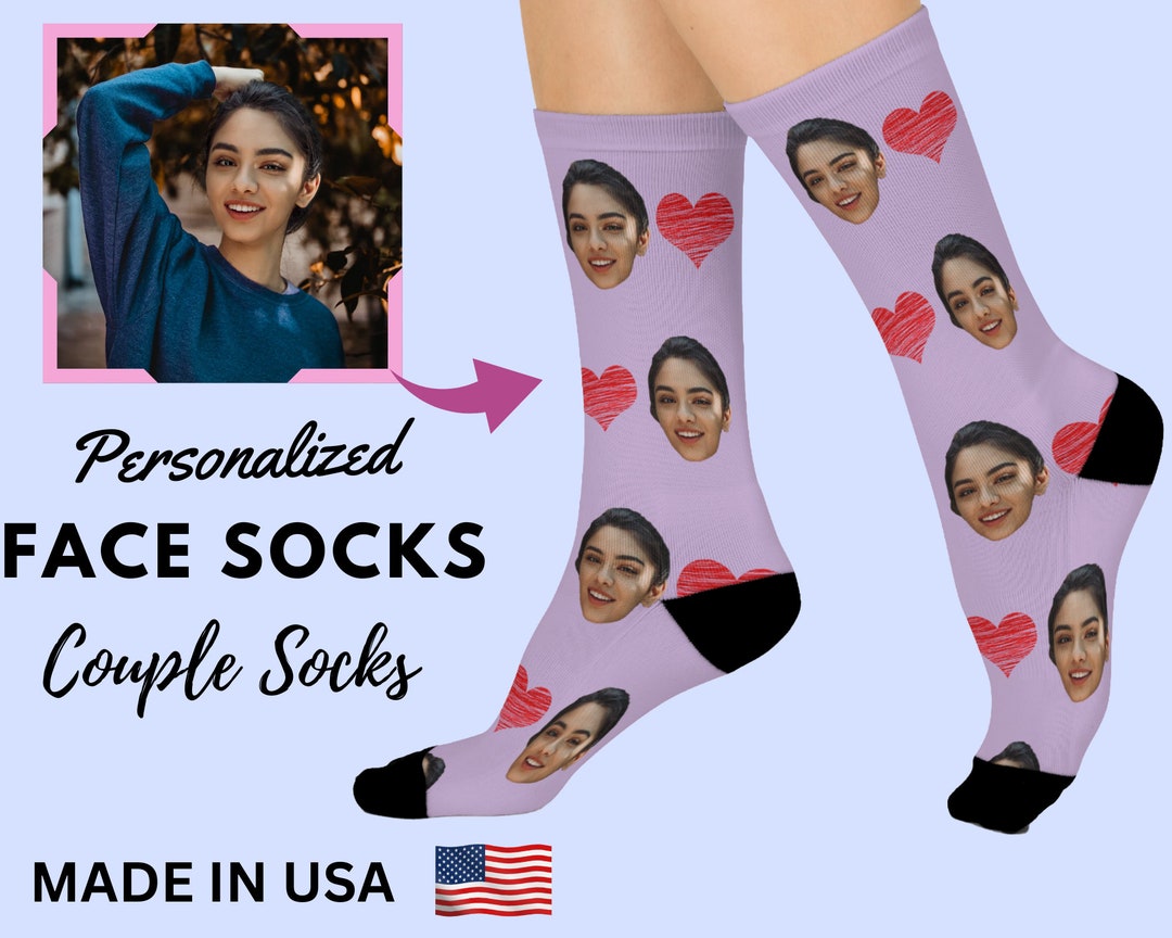 Custom Couple’s Face Socks, Valentines Day, Custom Photo Socks, Socks ...