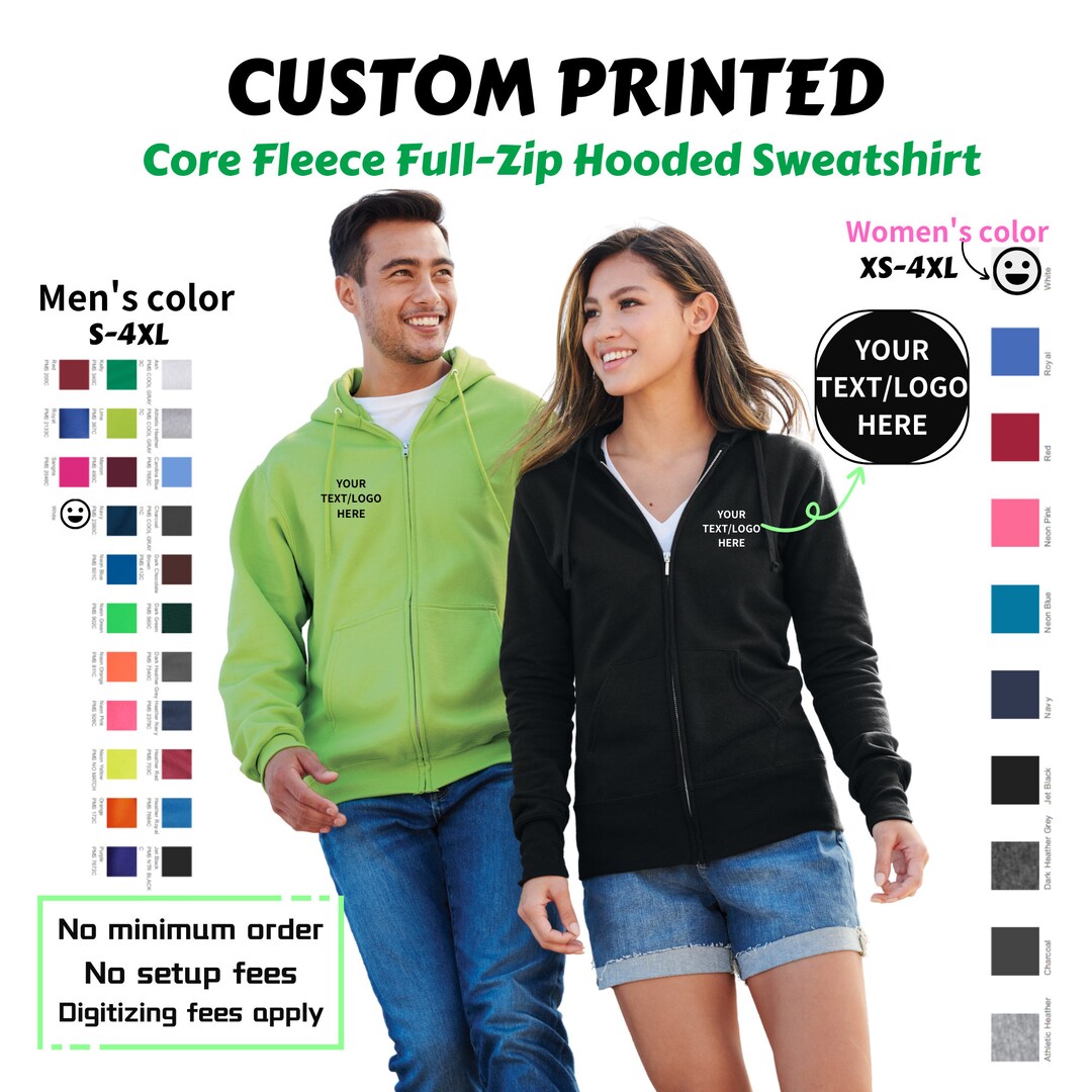 Custom Port & Company Core Fleece Full-zip Hooded Sweatshirt, Monogram ...