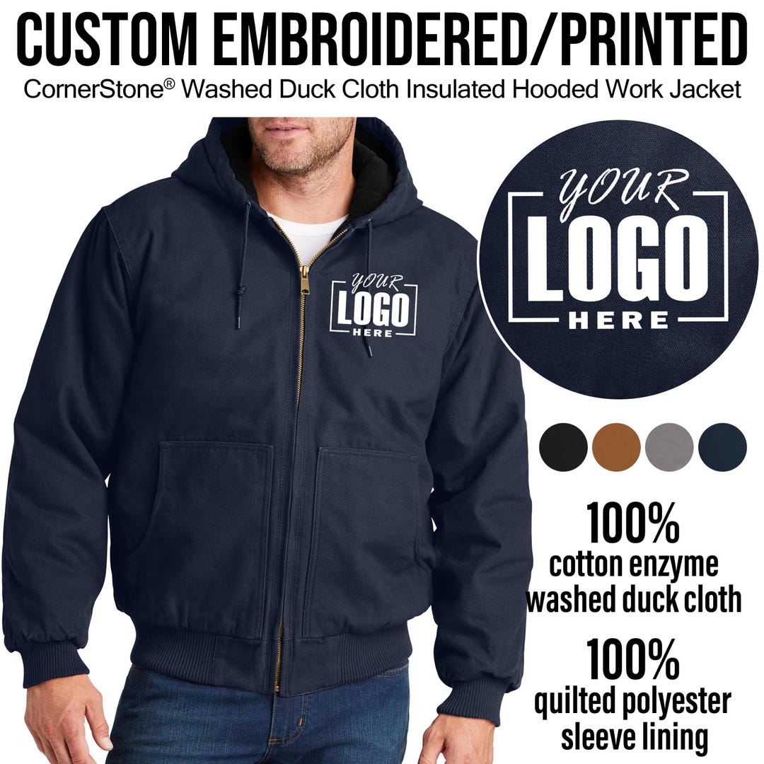 Custom Washed Duck Cloth Insulated Hooded Work Jacket, Company Logo ...