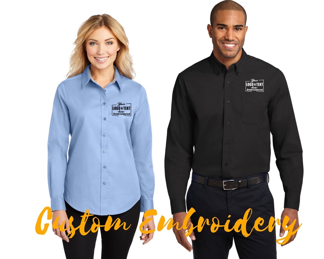 Custom Embroidered Ladies/men's Long Sleeve Easy Care Dress Shirt, Add ...