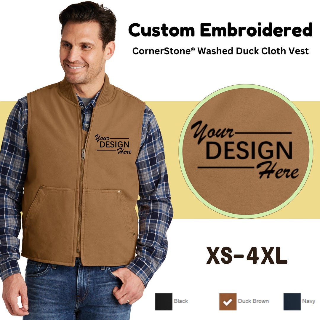 Custom Cornerstone® Washed Duck Cloth Vest, Embroidered Work Jacket ...