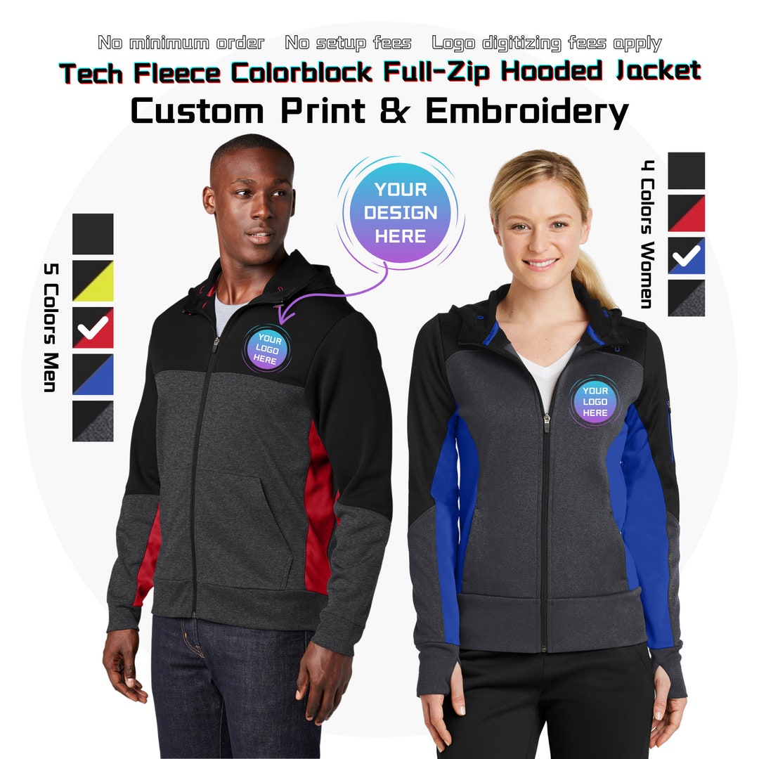 Personalized Sport-tek Tech Fleece Colorblock Jacket-customizable Full ...