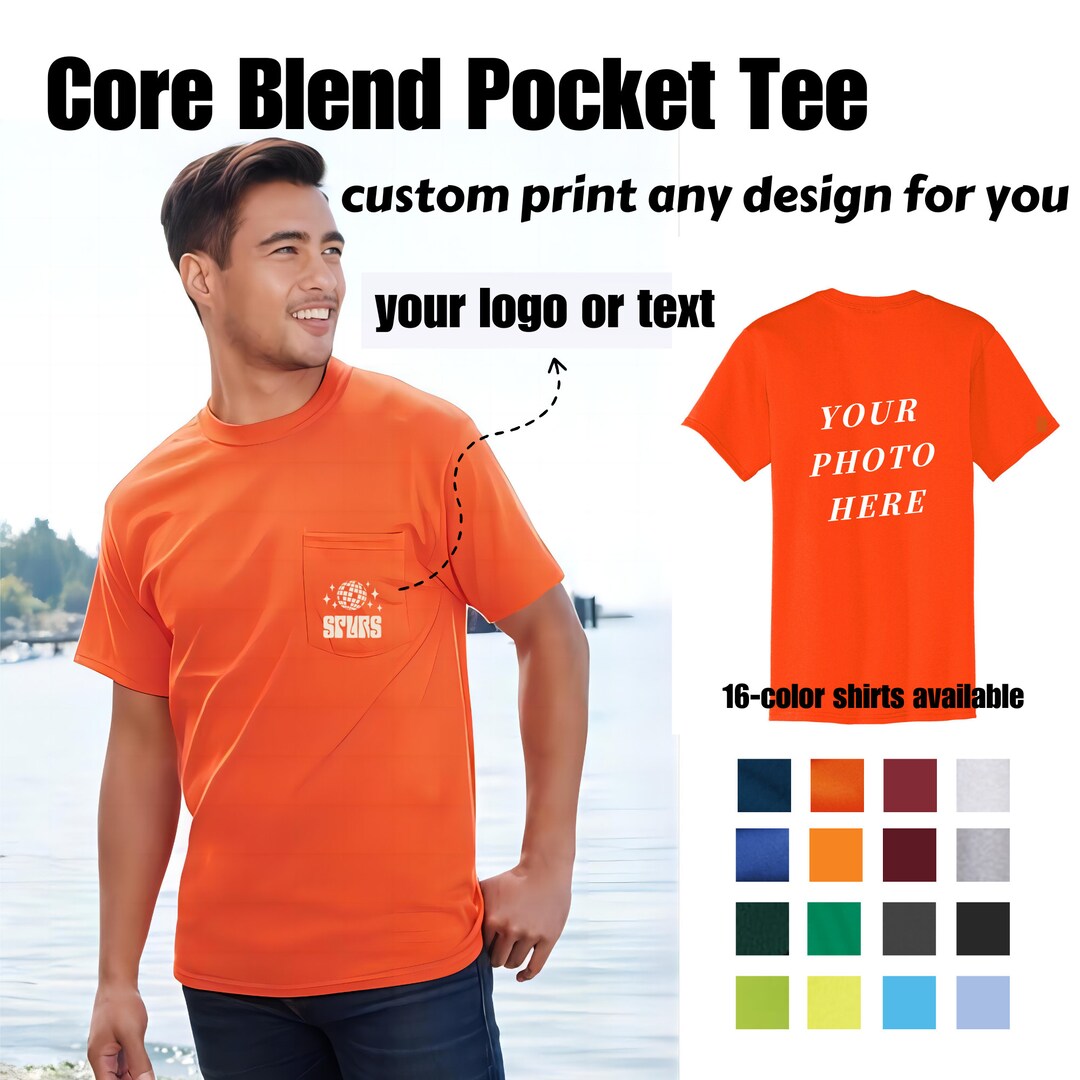 Custom Printed Tee, Personalized Pocket T-shirt, Custom T-shirt, Custom ...