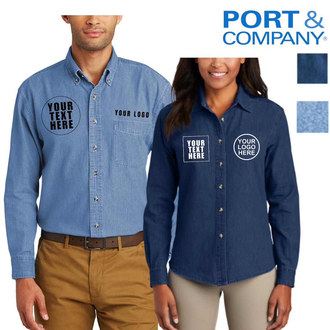 Custom Denim Shirt With Embroidery, Monogram Long Sleeve Denim ...