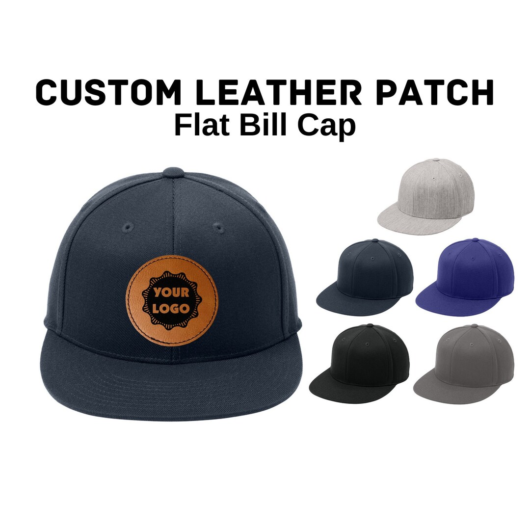 Custom Flexfit 210® Flat Bill Hat, Custom Baseball Cap, Leather Patch Hat, Personalized Logo or ...
