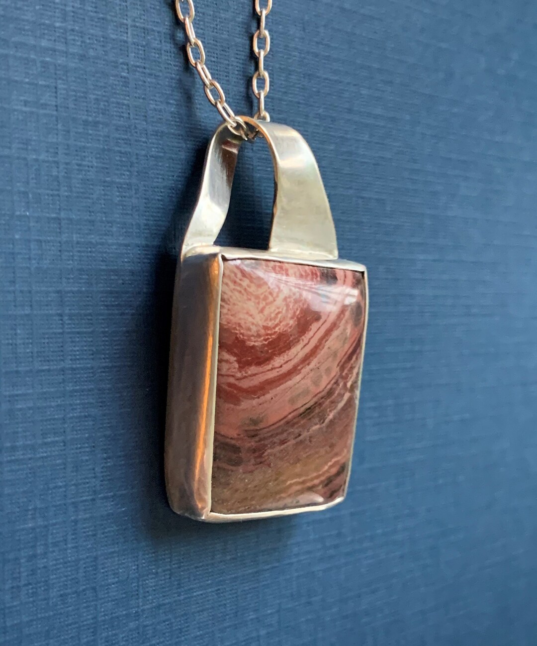Asymmetrical Red Banded Jasper Pendant Set in Sterling Silver - Etsy