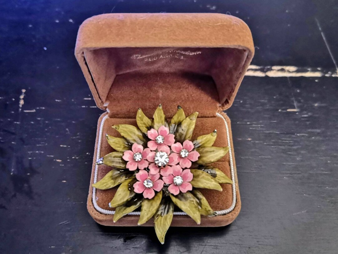 Coro Enamel and Rhinestone Flower Brooch. - Etsy Australia