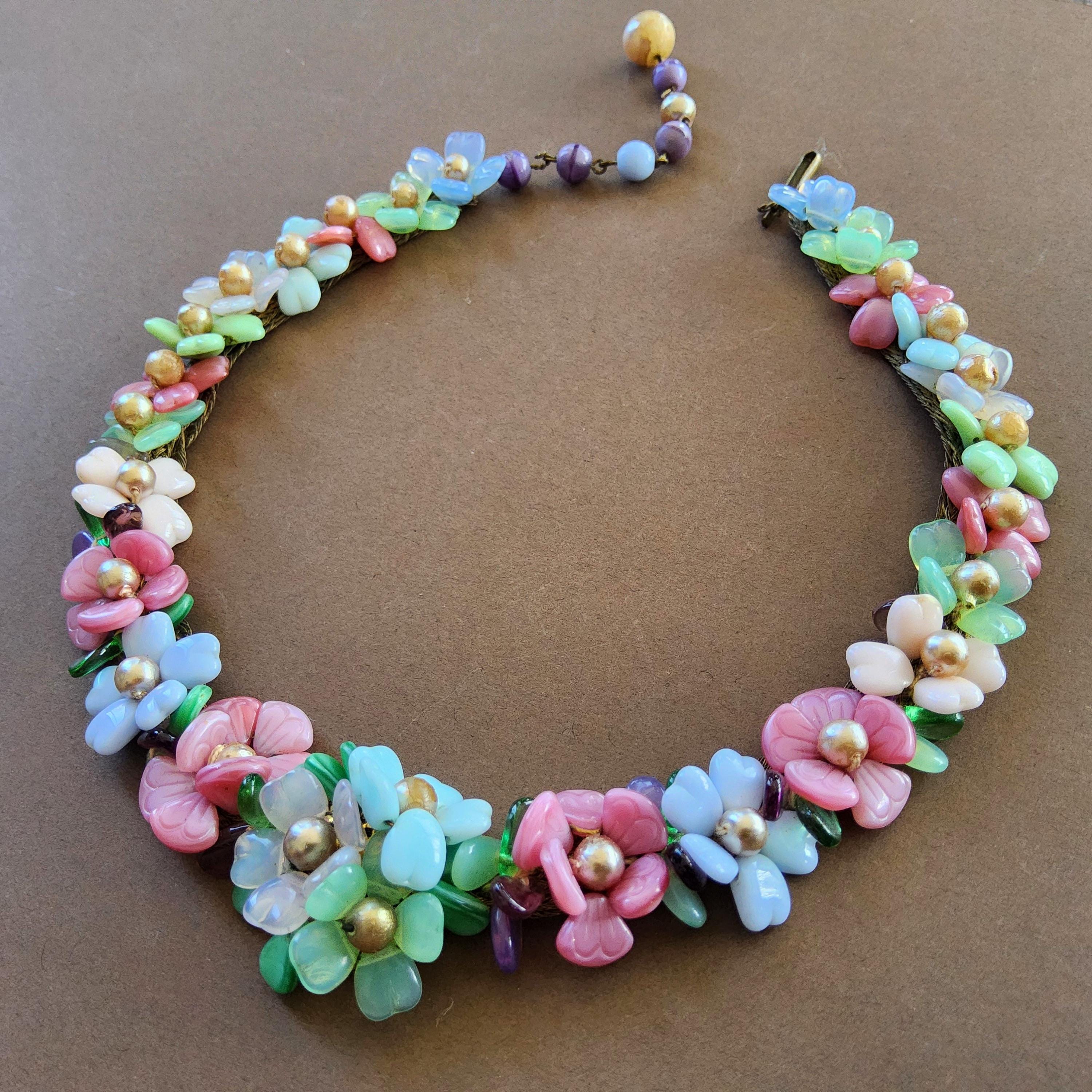 Art Deco Louis Rousselet Lamp Works Gripoix Glass Bead Flower Necklace ...
