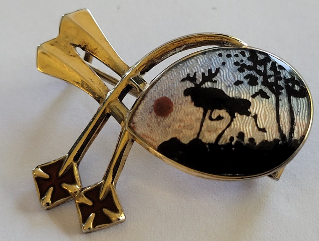 Aksel Holmsen Guilloche Enamel Moose Brooch. - Etsy