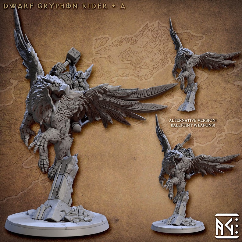 Dwarf Gryphon Rider Male A Lok-bar Defender 5E 3D Miniature Dnd ...