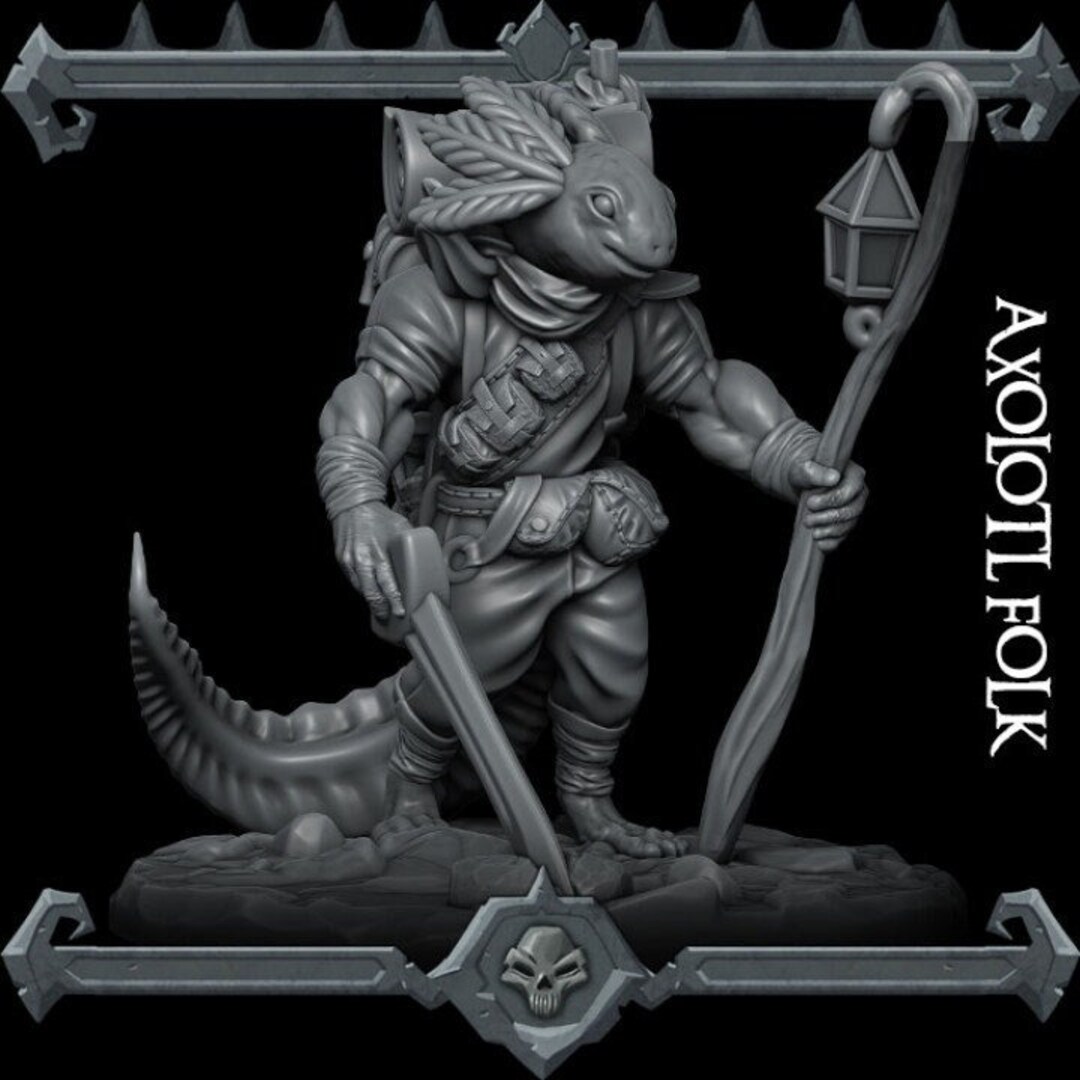 Axolotlfolk Dungeons and Dragons Miniature, D&D Dnd Mini, Fantasy 5E 3D ...