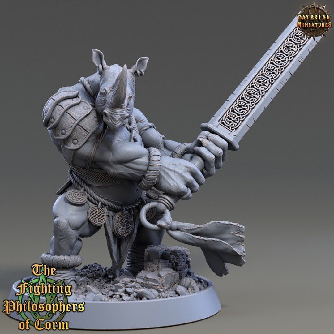 Crantor Straightedge Rhox Warrior Barbarian Rhinofolk Resin Miniature ...