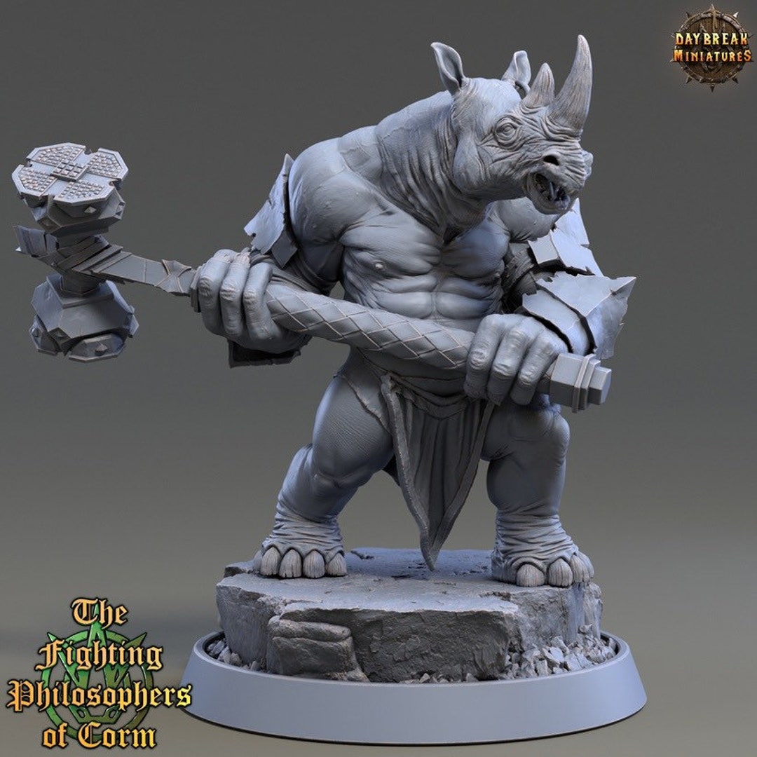 Brontinus Clubber Rhox Warrior Rhino Rhinofolk Resin Mini Dnd ...